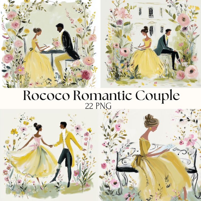 Rococo Romantic Couple - 22 Watercolor Digital Illustration JPEG Bundle ...