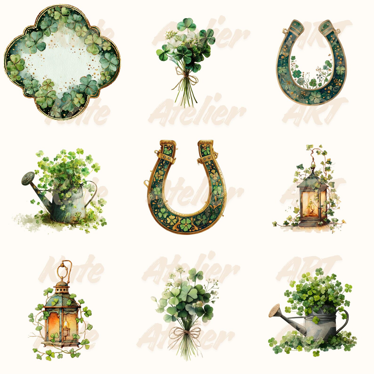 Saint Patrick's Day - Watercolor PNG Clipart Bundle, 38 Lucky Clover ...
