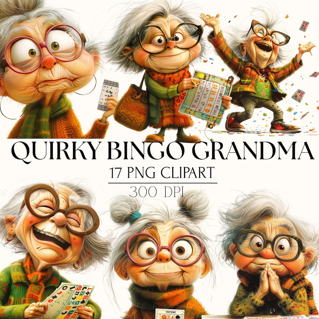 17 Quirky Bingo Grandma PNG Clipart Bundle - Funny Cartoon, Sublimation ...