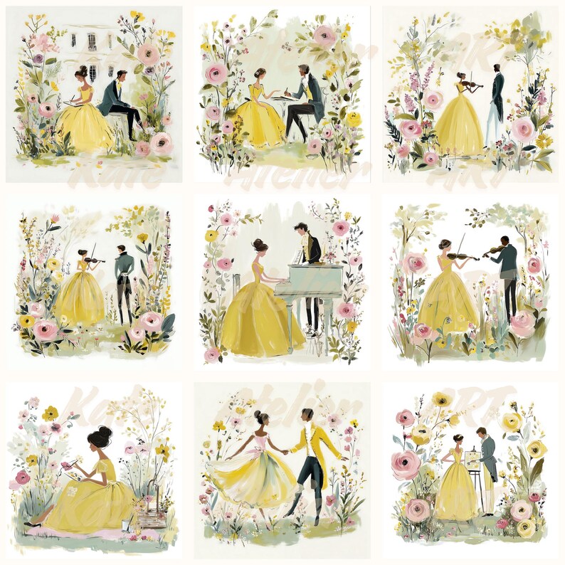 Rococo Romantic Couple - 22 Watercolor Digital Illustration JPEG Bundle ...