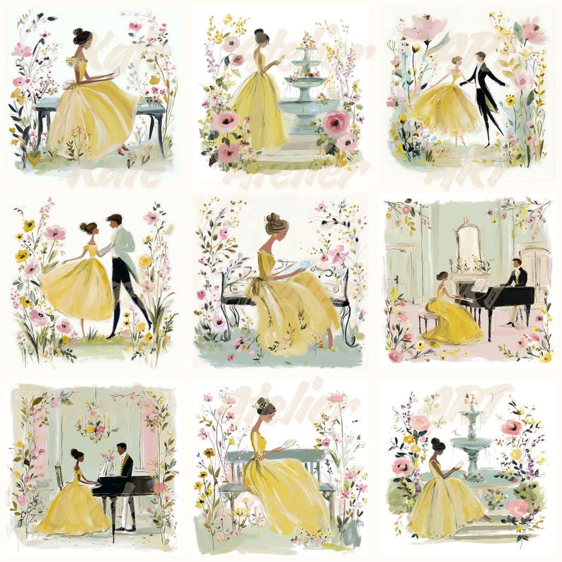 Rococo Romantic Couple - 22 Watercolor Digital Illustration JPEG Bundle ...