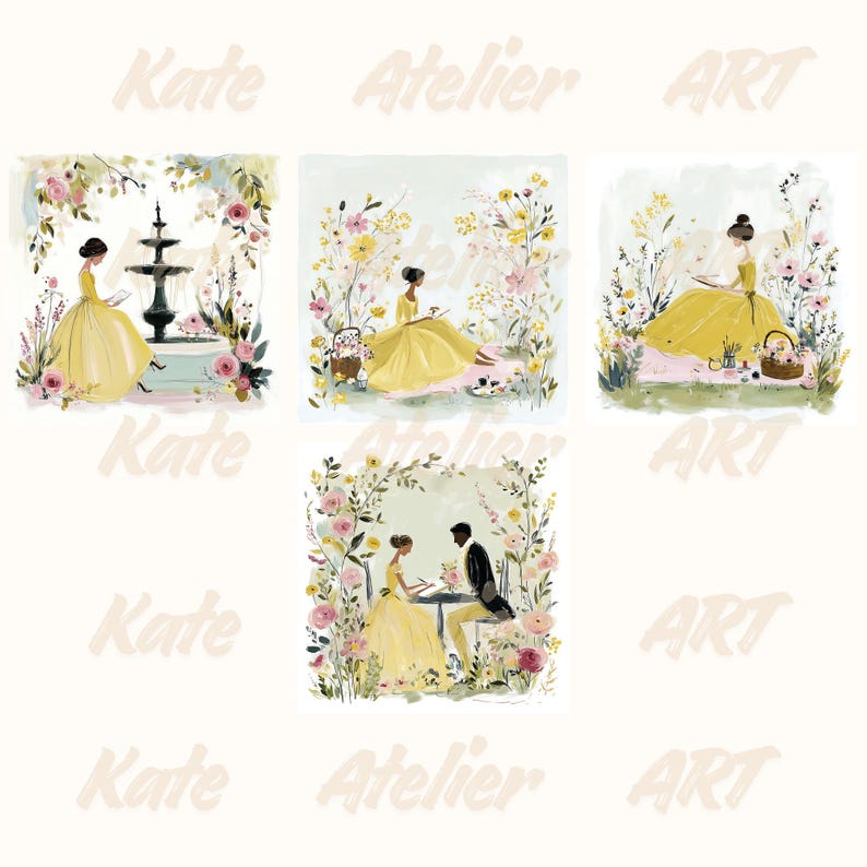 Rococo Romantic Couple - 22 Watercolor Digital Illustration JPEG Bundle ...