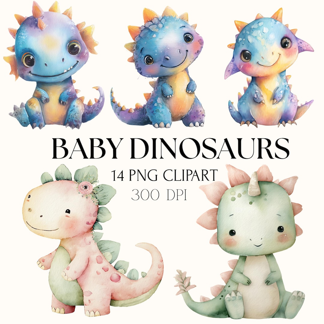 Watercolor Baby Dinosaur Clipart PNG Set 14 | Cute Nursery Art ...