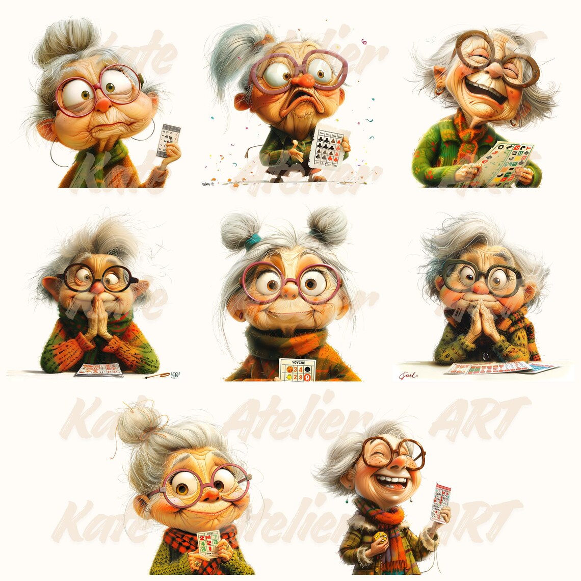 17 Quirky Bingo Grandma PNG Clipart Bundle - Funny Cartoon, Sublimation ...