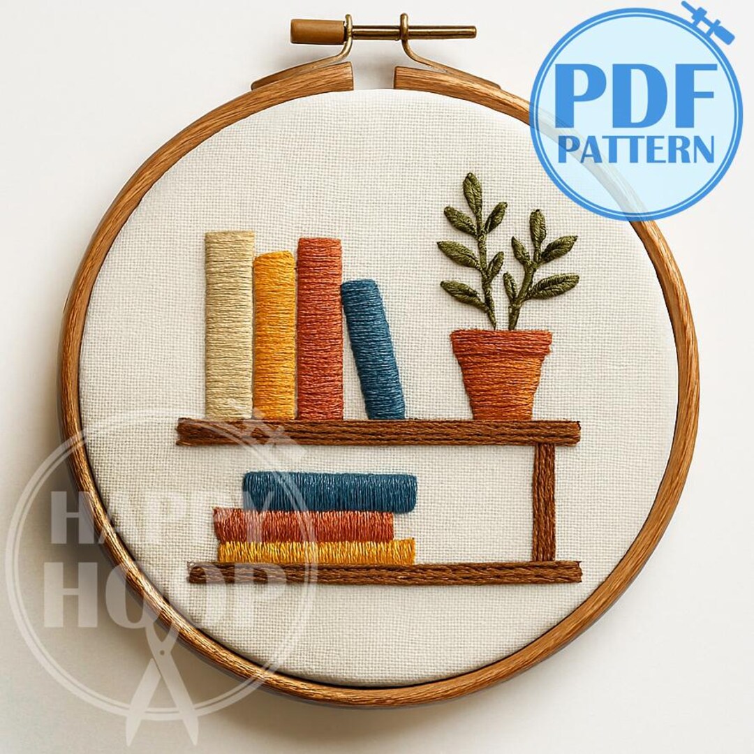 Bookshelf. A Shelf With Books, Home Decor. Hand Embroidery Pattern PDF ...