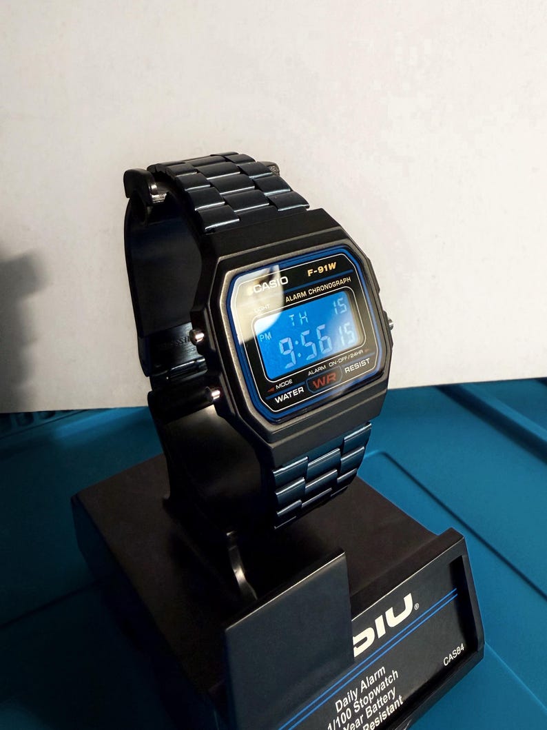 Casio F91 – Custom Blue Negative Display & Stainless Steel Blue ...