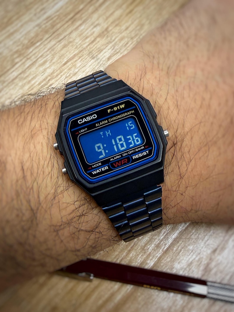 Casio F91 – Custom Blue Negative Display & Stainless Steel Blue ...