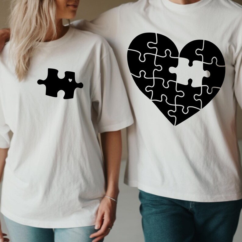 Matching Couple T Shirts, Puzzle Heart Love Shirt Set, Minimalist ...