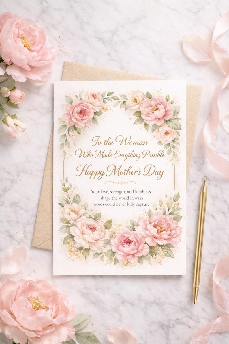 Elegant Mother’s Day Printable Card Floral Watercolor Peonies Roses ...
