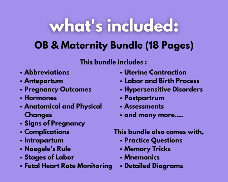 OB & Maternity Bundle | 18 Pages | Nursing School | NCLEX Notes ...