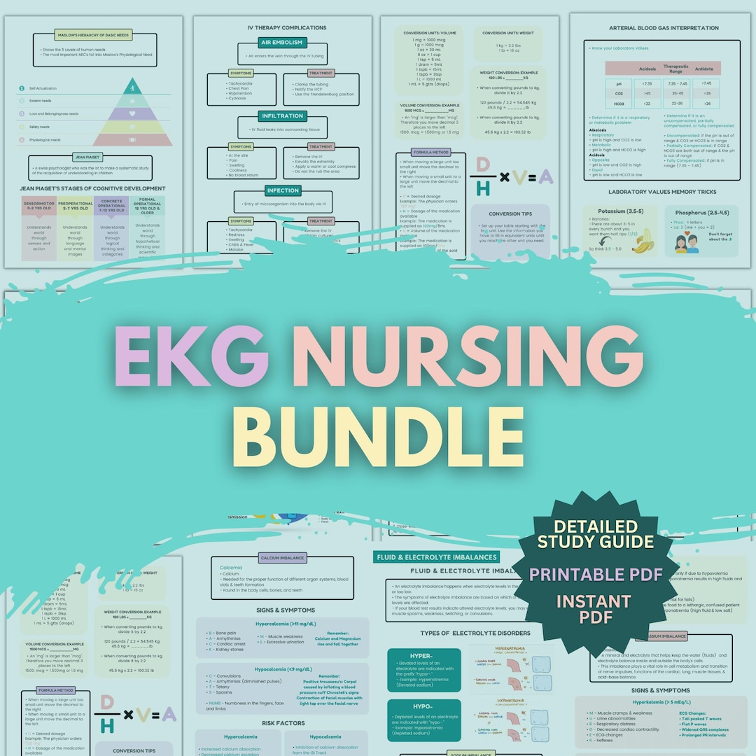 EKG Nursing Bundle | Nurse Study Note Guide | 8-page NCLEX Prep Sheet ...