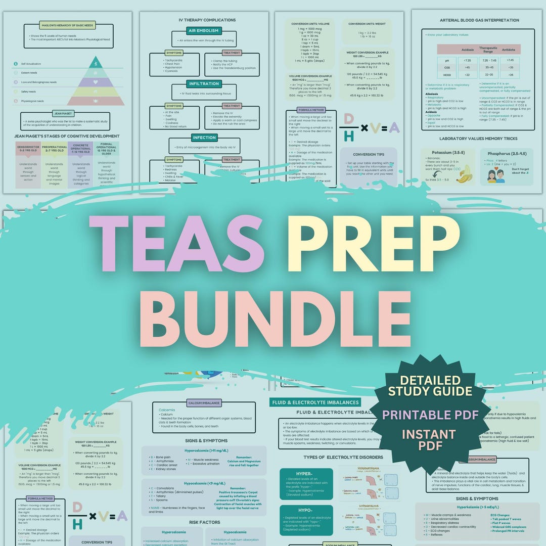 TEAS Prep Bundle | Exam Study Guide Notes | 19 Pages | PDF Digital ...
