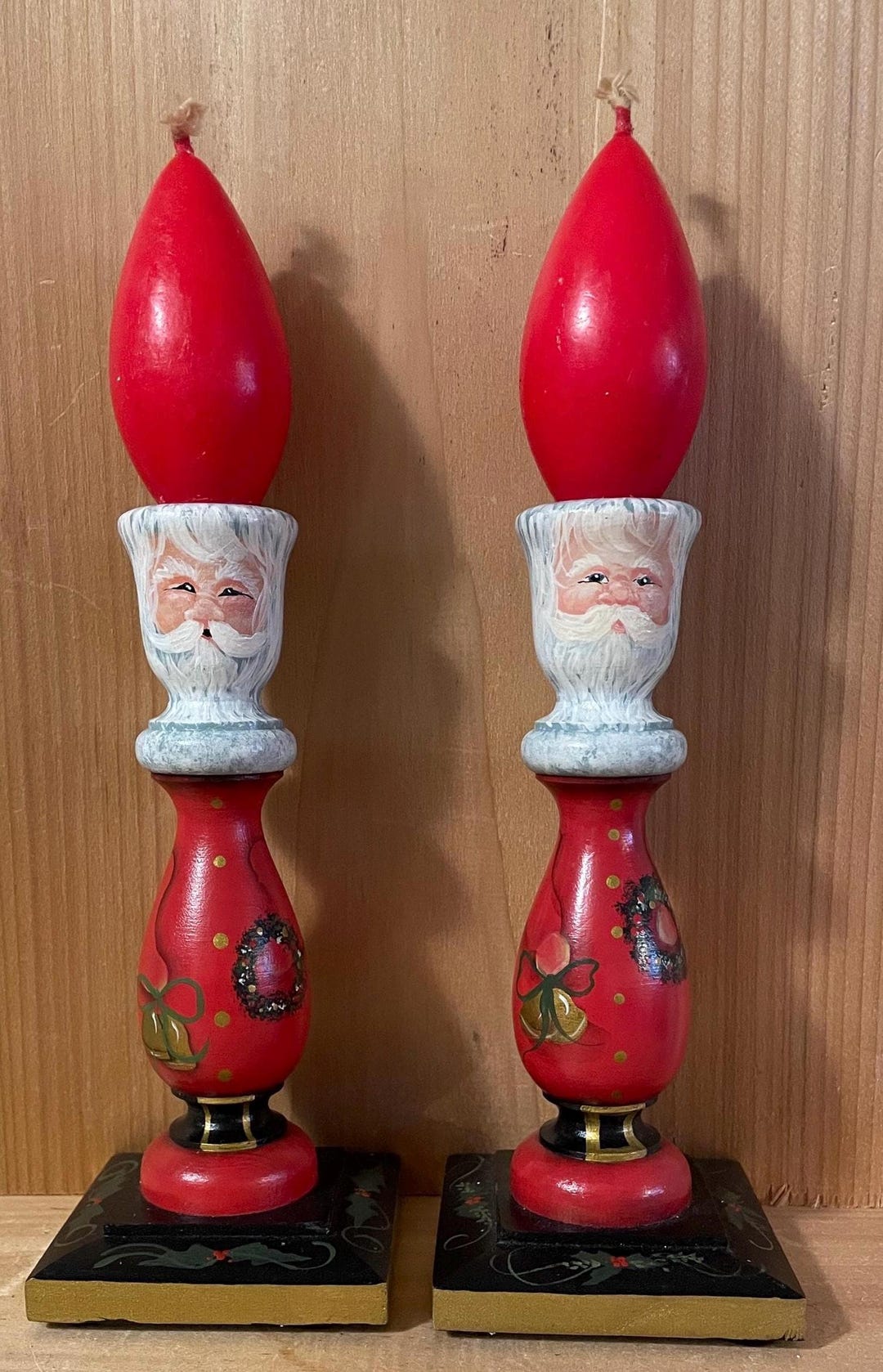 Vintage Hand Painted Santa Candlesticks, B Walsh '91, Holiday Decor - Etsy
