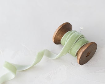 Deep Spring Sage Green Velvet Ribbon 1/4 3/8 | Etsy