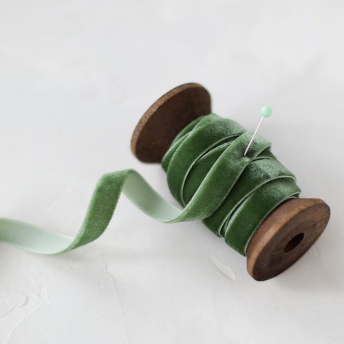 Deep Spring Sage Green Velvet Ribbon 1/4 3/8 | Etsy