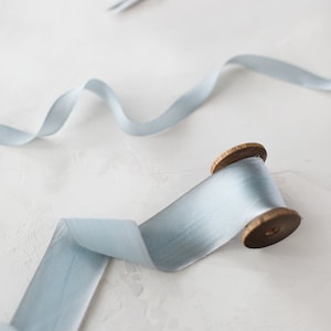 Blue Gray Mist Bias-cut Hand-dyed Silk Charmeuse Ribbon | Etsy