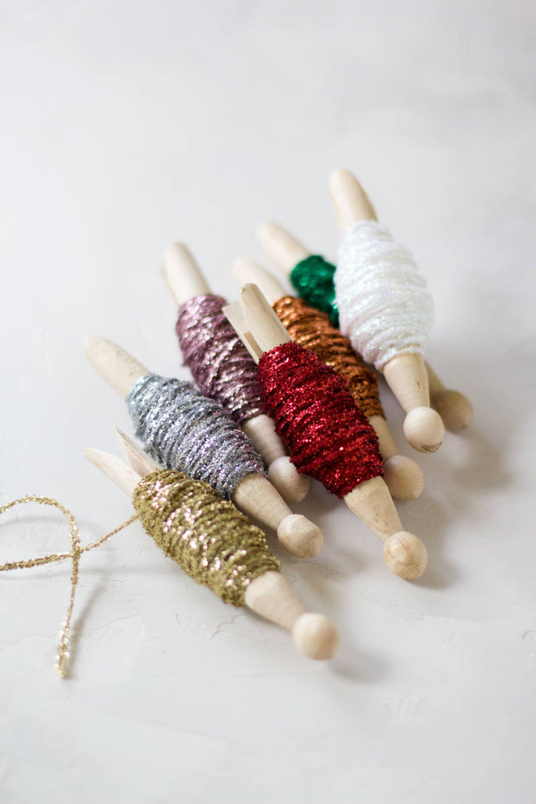 Metallic Glitter String on Wood Peg • 10 Yards • Gold / Silver ...
