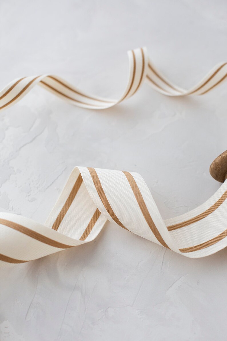 Antique Gold Natural Double Stripe Cotton Blend Ribbon | Etsy