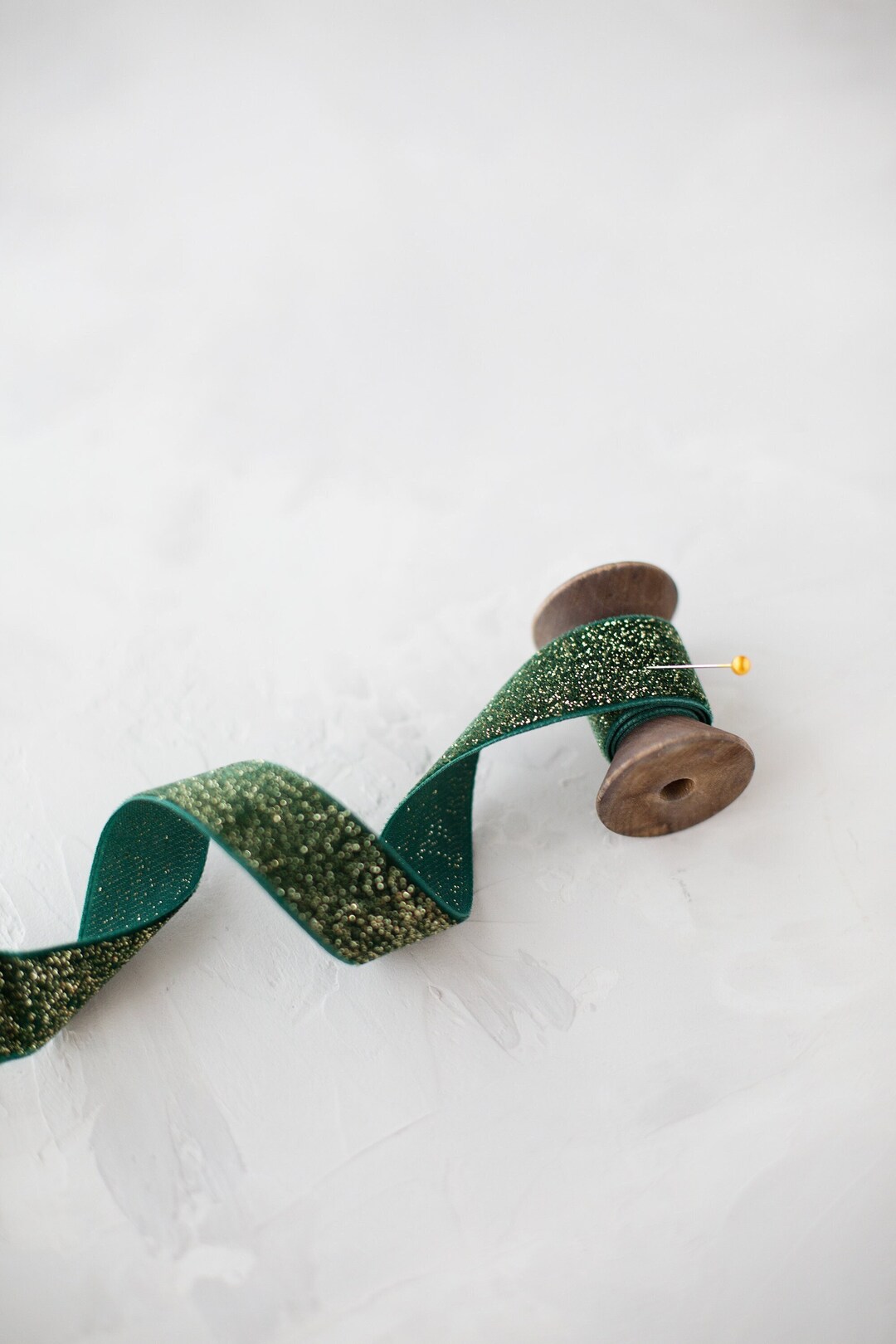 Bottle Green + Gold Metallic Swiss Glitter Sparkle Velvet Ribbon • 3/8 ...