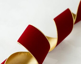 Wired Burgundy Wine/gold Velvet Ribbon 2.5 BY THE YARD - Etsy