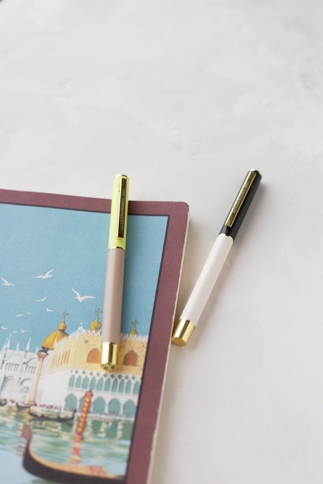 Green + Taupe Color Block Ballpoint Black Ink Pens W/ Gold Details ...