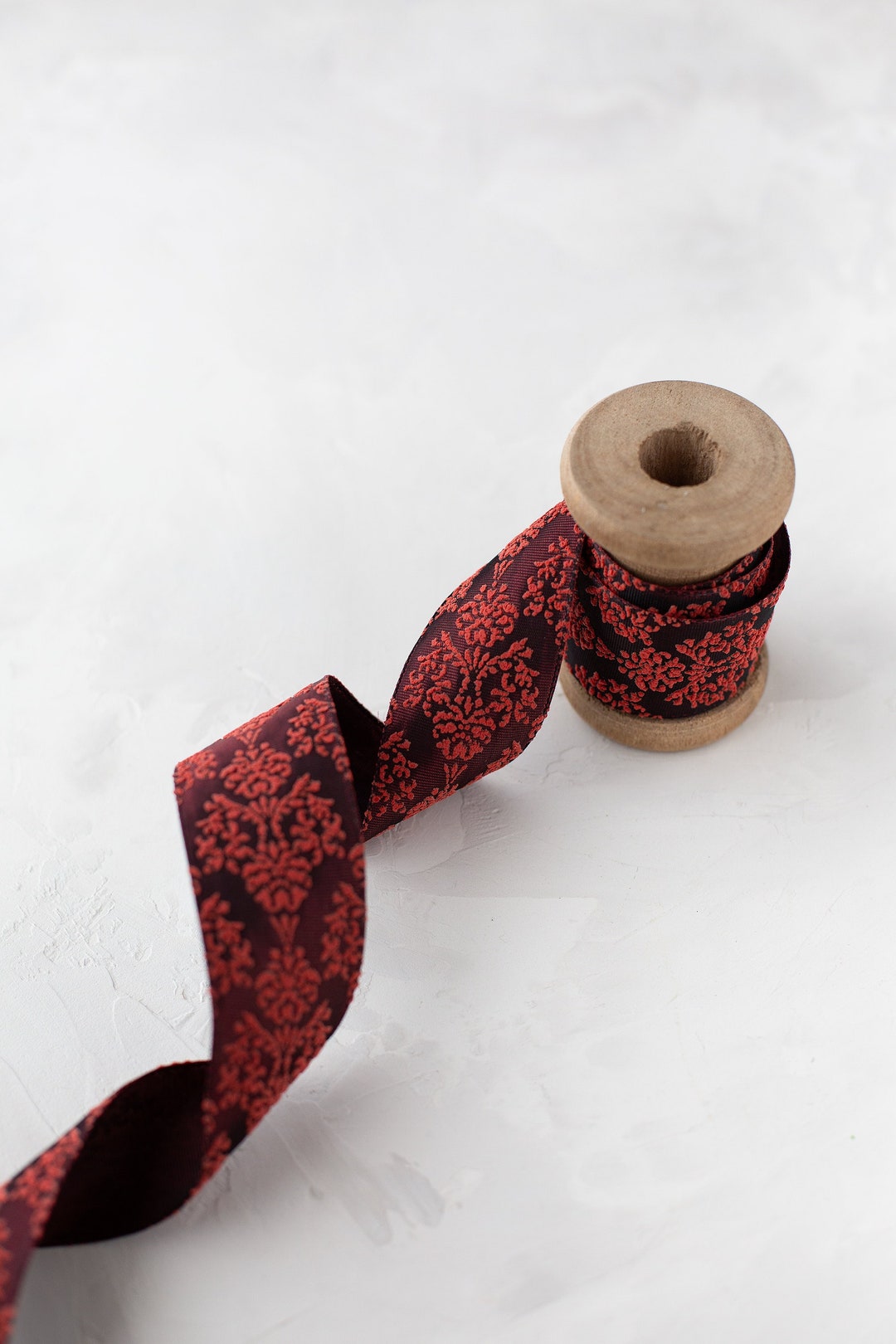 Deep Burgundy Red Baroque Floral Lightly-wired Ribbon • 1.5" - Etsy