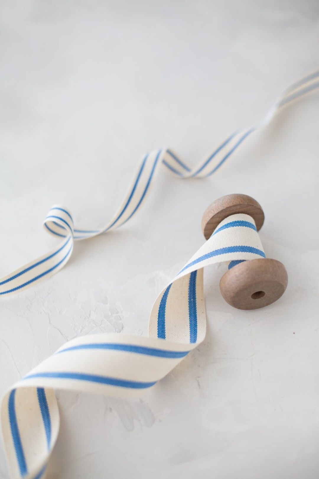 French Blue + Natural Double Stripe Cotton Blend Ribbon • 5/8” • 1.5 ...