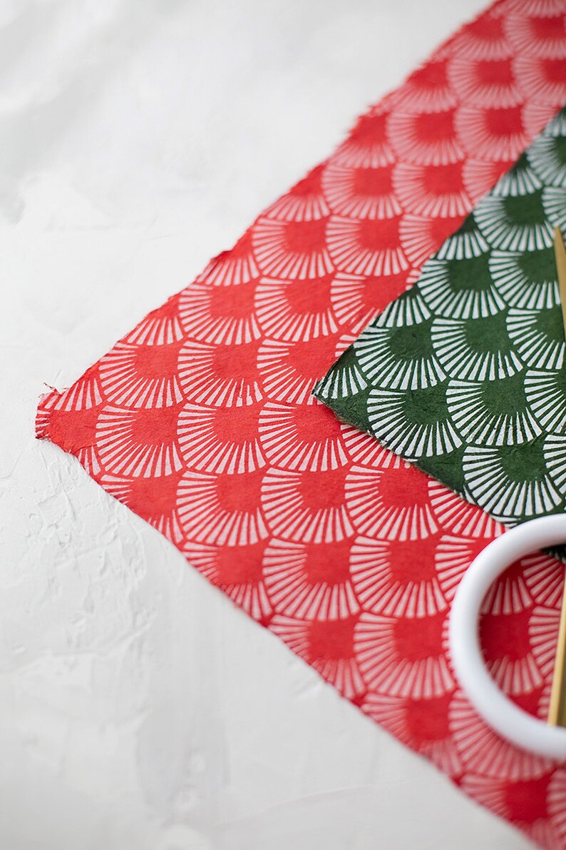 Scallop Lokta Wrapping Paper: 2 Sheets, Handmade, Deckled Edge • Green ...