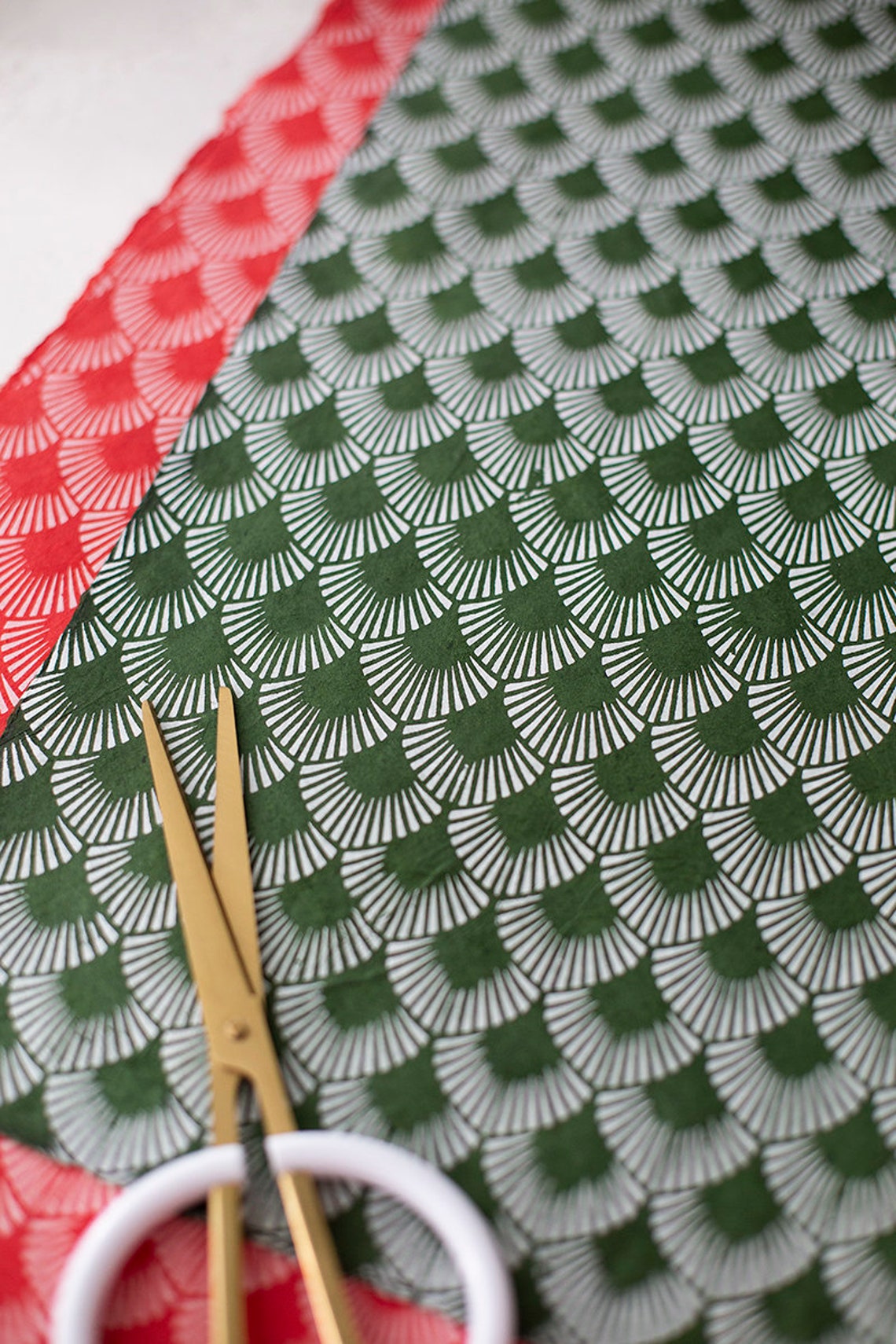 Scallop Lokta Wrapping Paper: 2 Sheets, Handmade, Deckled Edge • Green ...