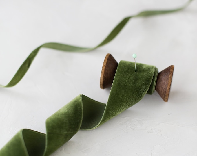 Moss Green Velvet Ribbon by the Yard, Narrow Velvet Ribbon, Velvet ...