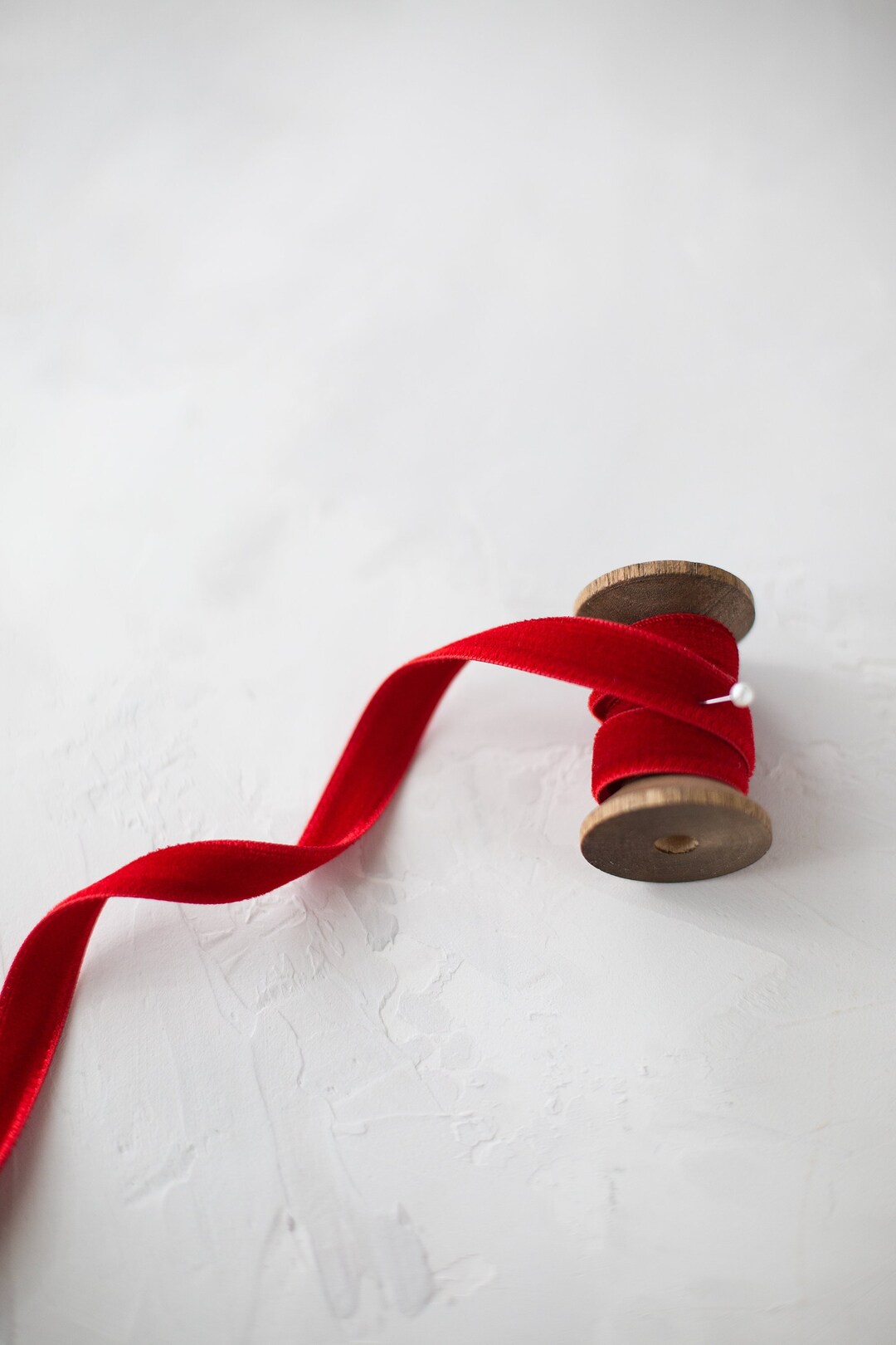 Red Rayon Velvet Ribbon: Double-faced, Japanese • 1/8