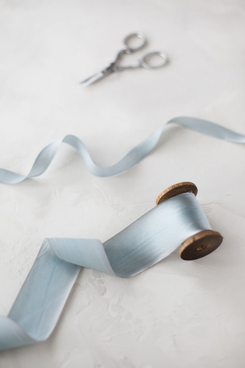 Blue Gray Mist Bias-cut Hand-dyed Silk Charmeuse Ribbon | Etsy