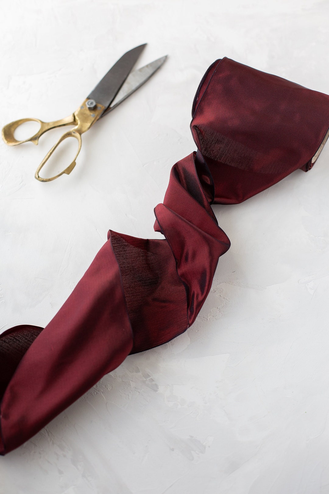 Burgundy Wine Red Shimmer French Taffeta Lightly-wired Ribbon • 1.5 ...