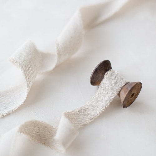 Antique Ivory Linen-cotton Blend Frayed Edge Ribbon 1 - Etsy