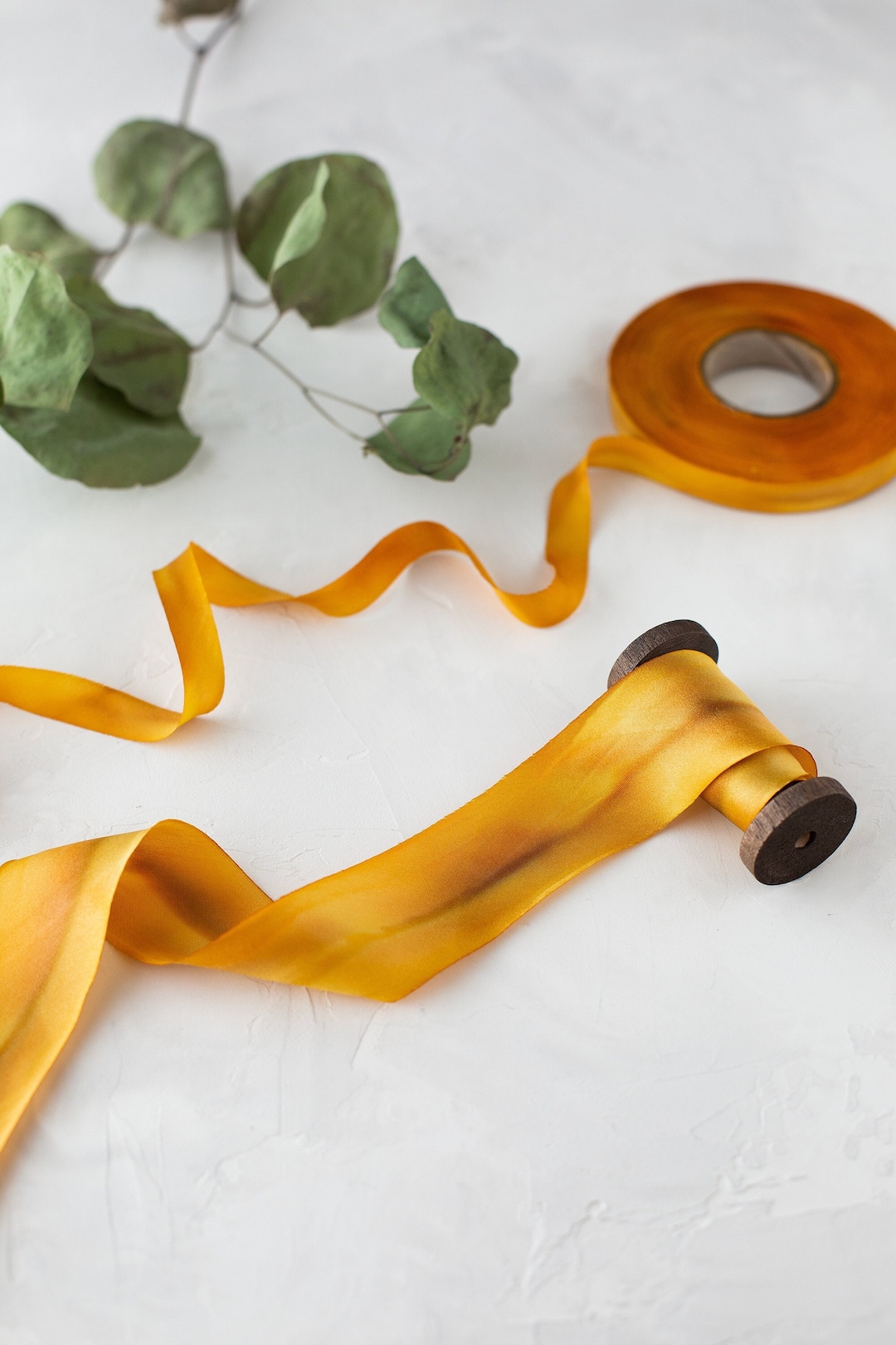 Copper + Mustard Variegated Bias-cut Silk Charmeuse Ribbon: Hand-dyed ...