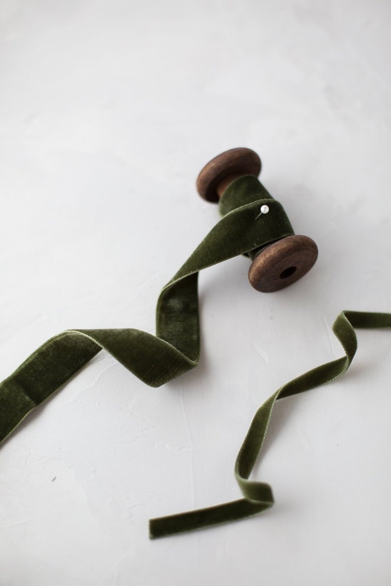 Deep Olive Moss Green Double-faced Swiss Velvet Ribbon | Etsy