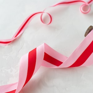 Candy Pink + Red Bold Stripe Grosgrain Ribbon • 5/8” • 2" - Etsy