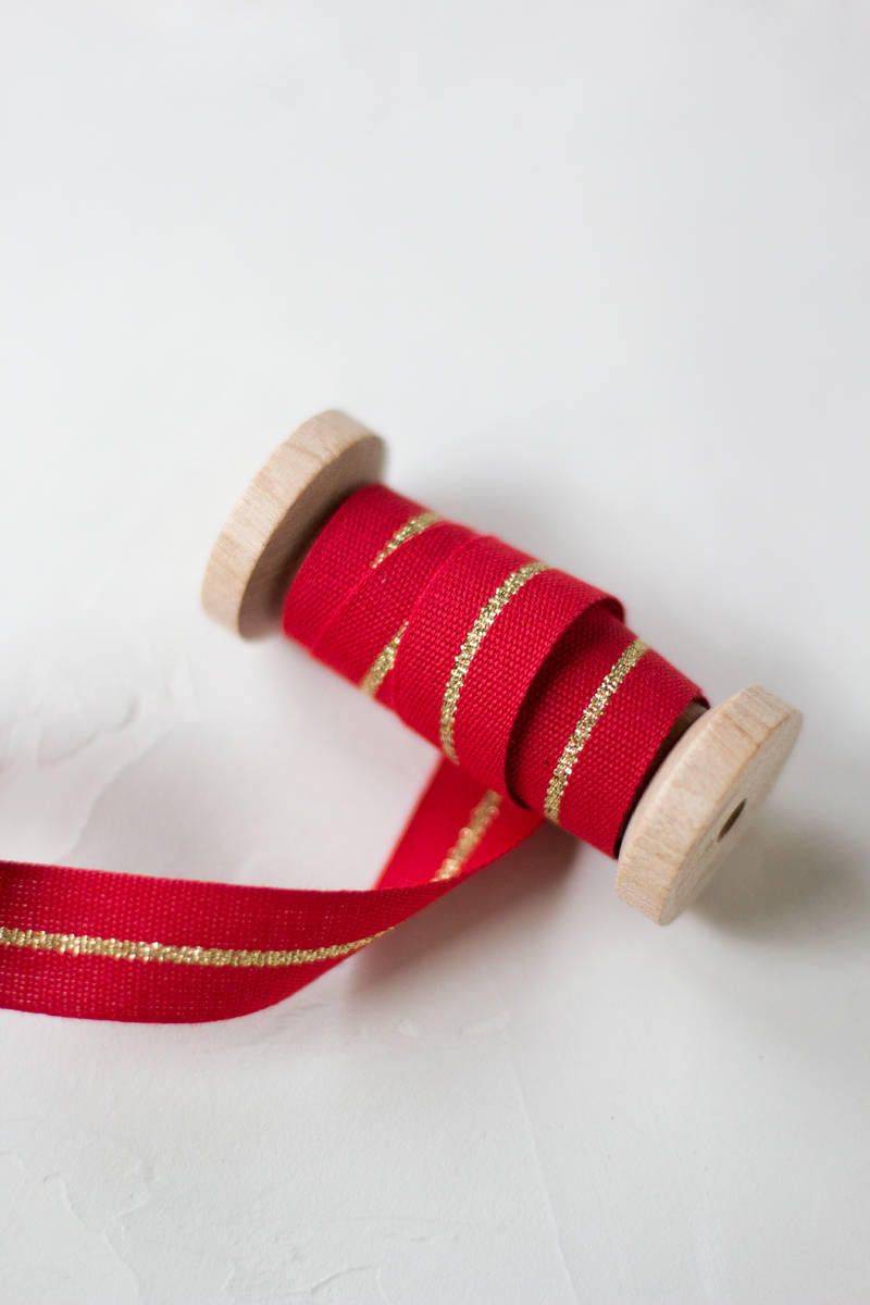 Red Gold Metallic Stripe Italian Cotton Ribbon 1/4 | Etsy