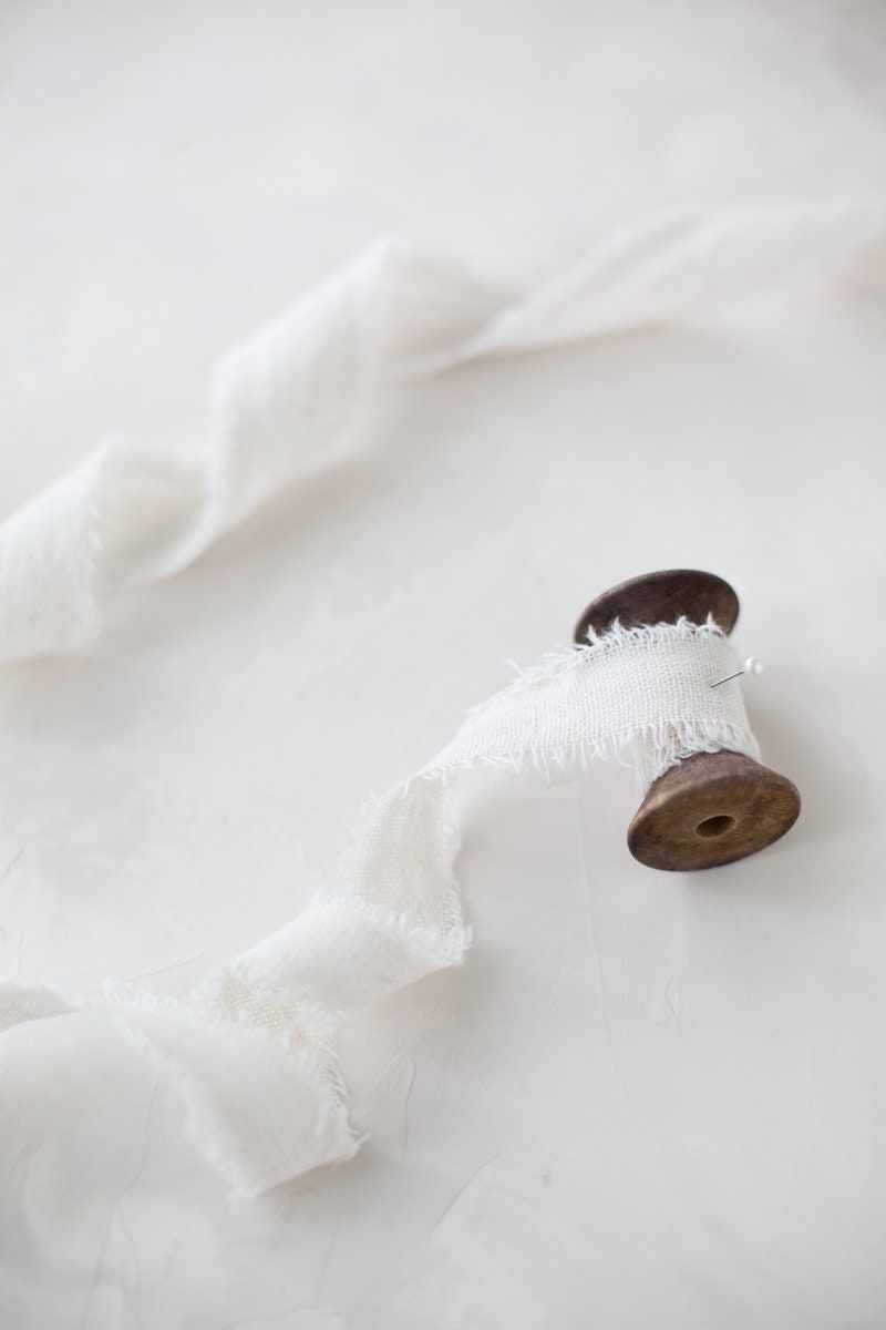 Antique Ivory Linen-cotton Blend Frayed Edge Ribbon 1 - Etsy