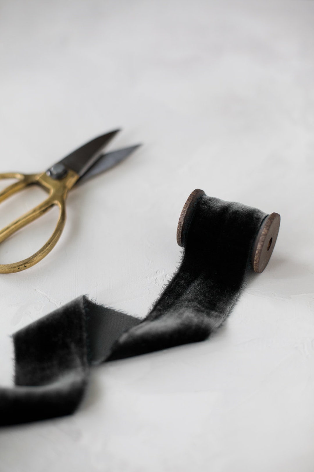 Black Silk Hand-dyed Frayed Edge Velvet Ribbon (1 Yard) • 1-3/8" • 2 ...