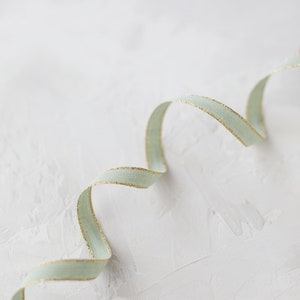 Sage Green + Gold Metallic Edge Italian Cotton Ribbon • 3/8" - Etsy