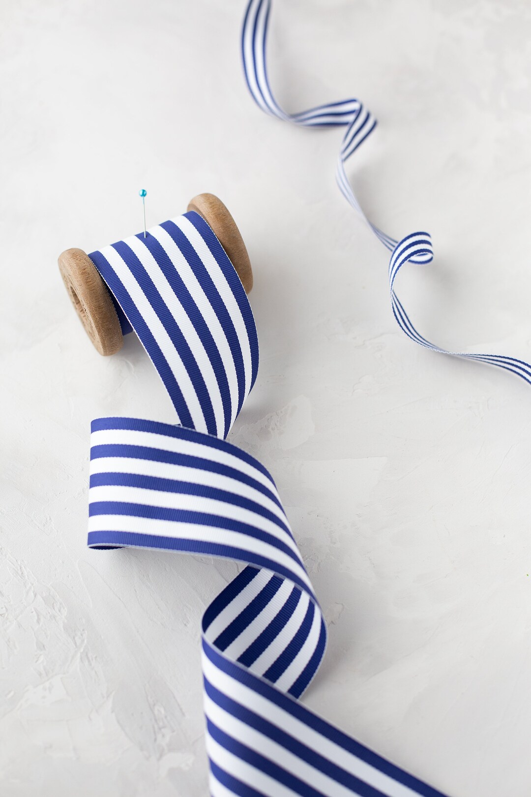Royal Blue + White Stripe Grosgrain Ribbon • 3/8" • 5/8" • 7/8" • 1.5 ...
