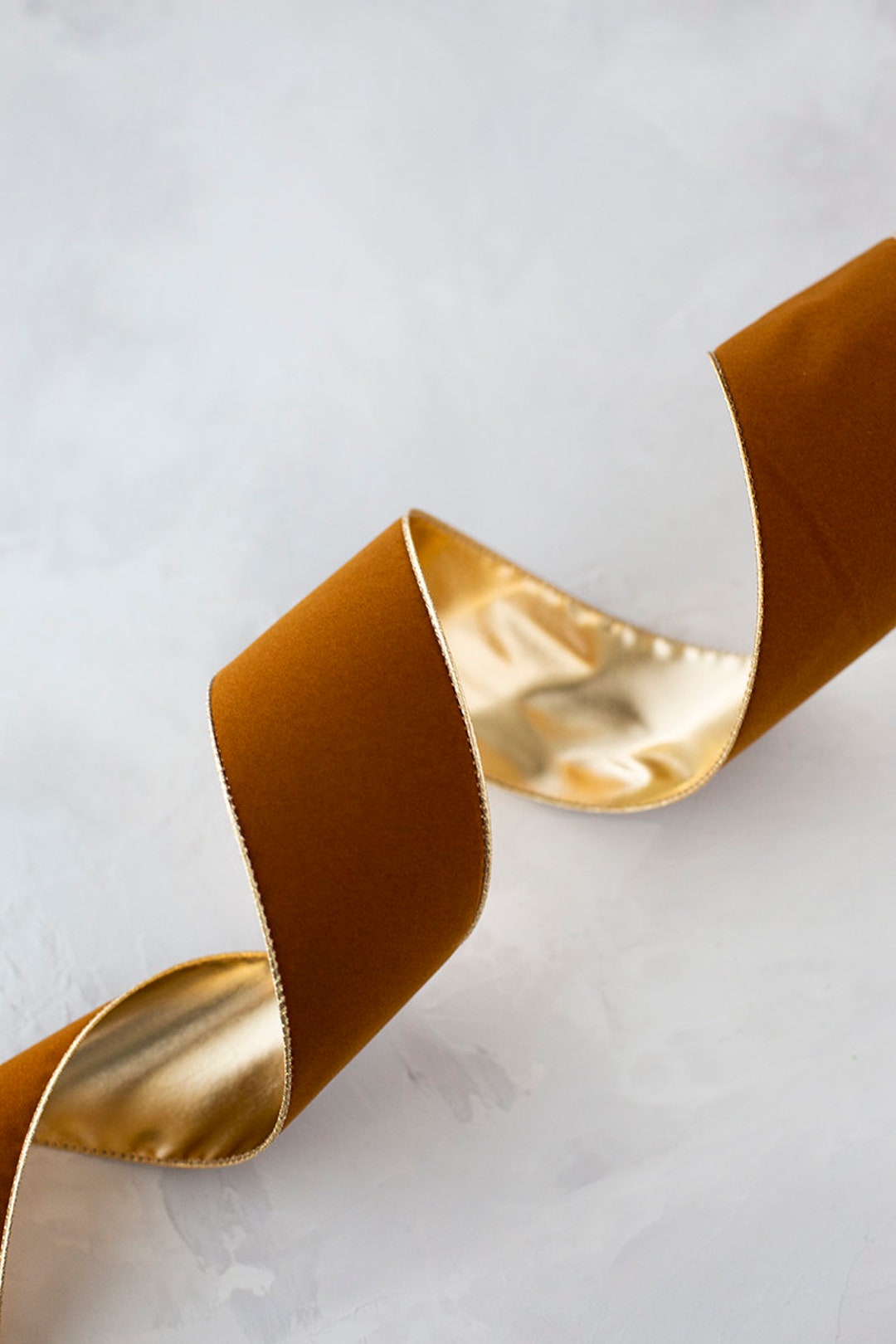 Copper Rust Velvet Wired Ribbon W/ Gold Metallic Lamé Backing (10 Yards ...