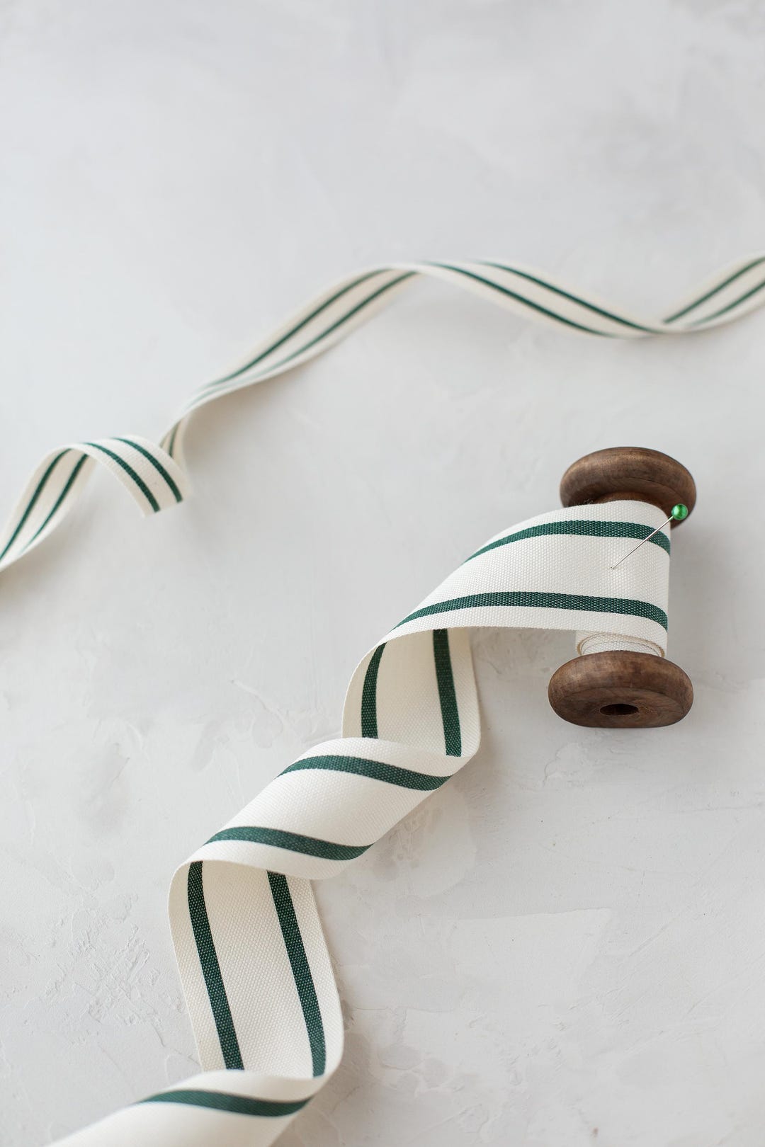 Deep Forest Green + Natural Double Stripe Cotton Blend Ribbon • 5/8 ...