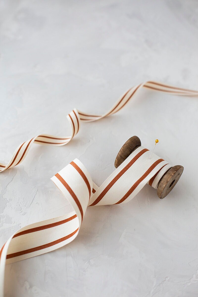 Copper Rust Natural Double Stripe Cotton Blend Ribbon 5/8 - Etsy