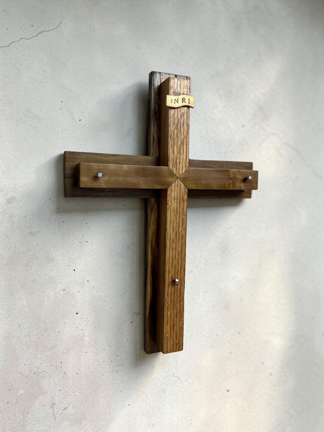 Handcrafted Wooden Cross With INRI Scroll and Three Symbolic Nails - Etsy