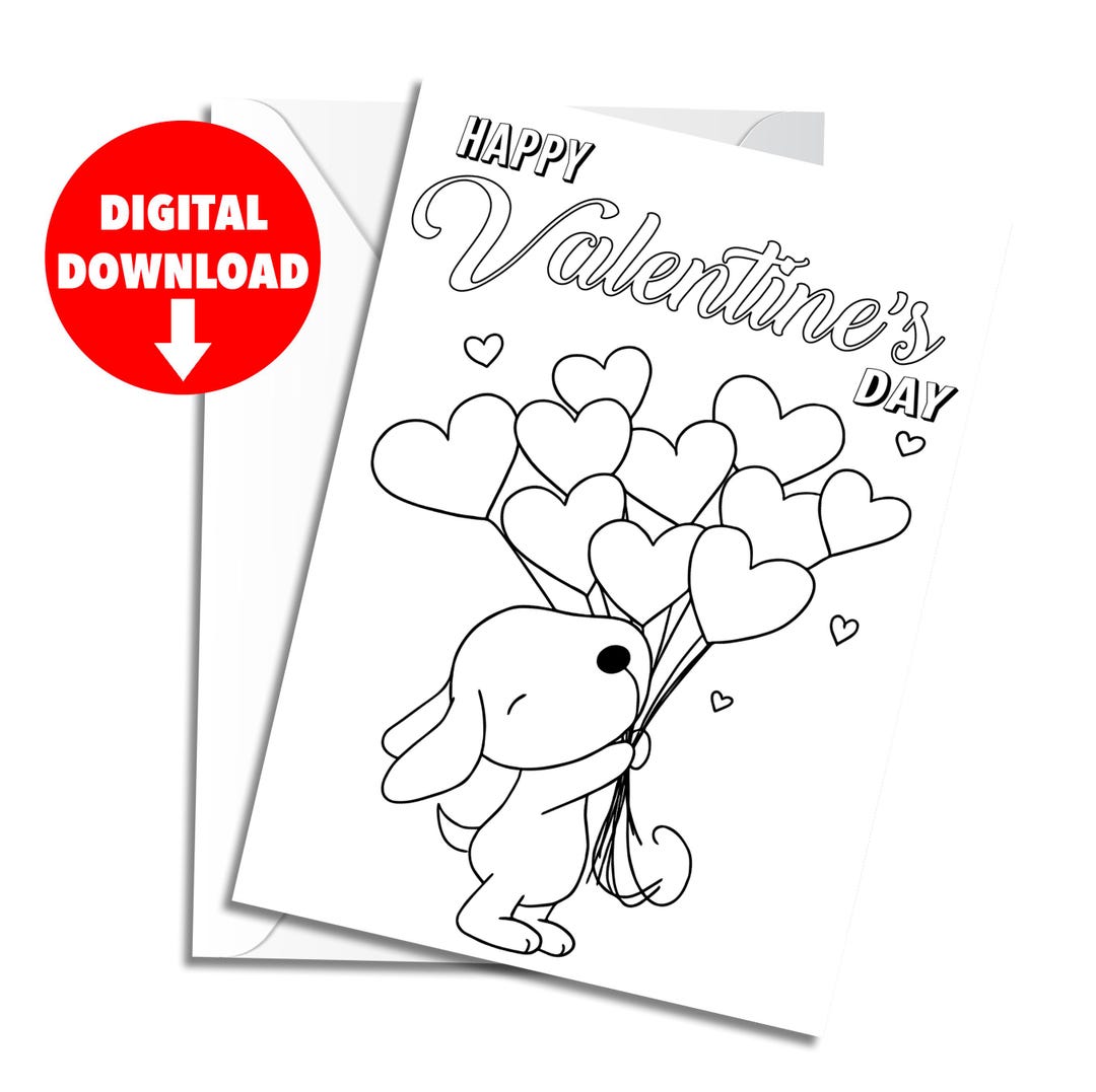 Puppy Valentine Coloring Card Printable 5x7 | Will You Be My Valentine ...
