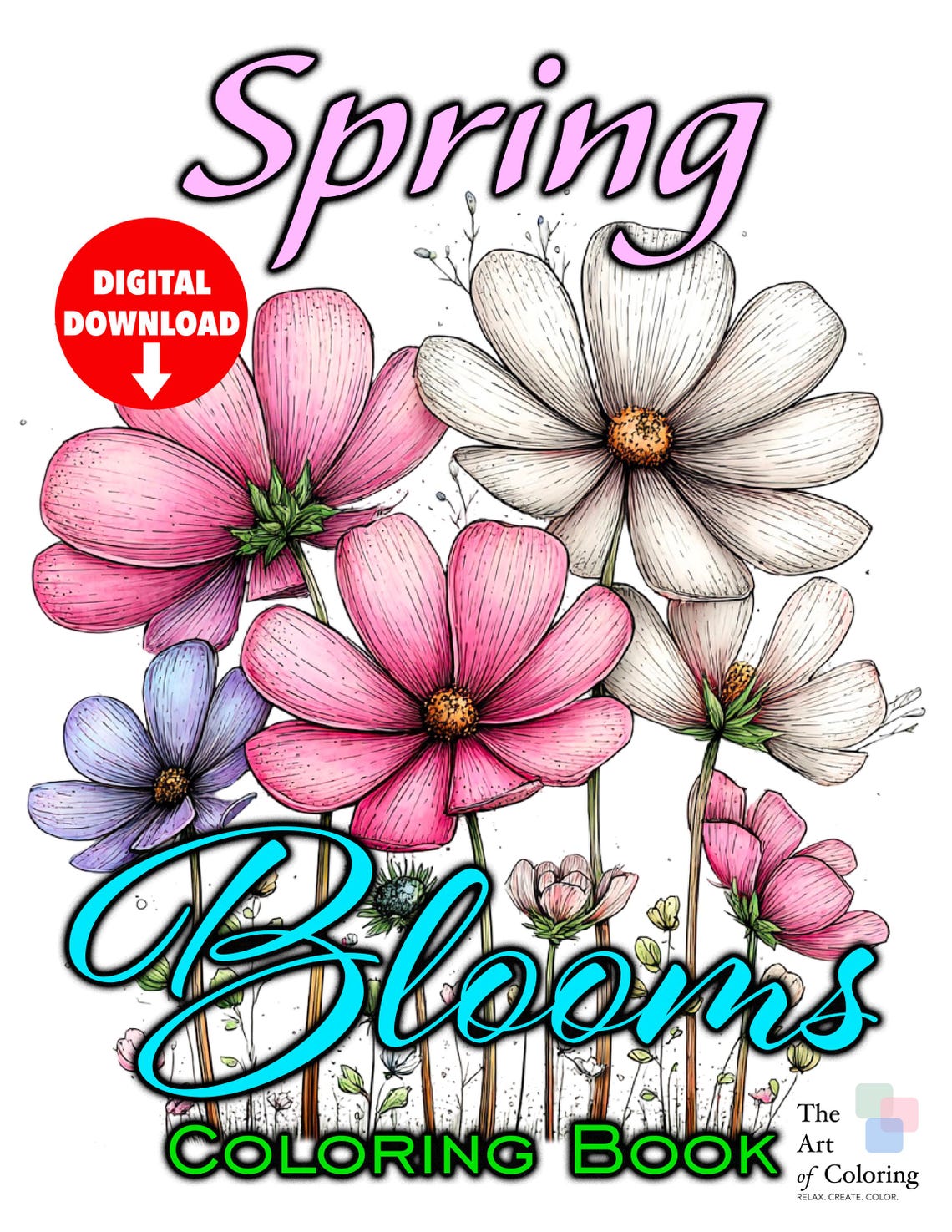 Spring Blooms Coloring Book | Floral Garden, Relaxing Art (PDF Pattern ...