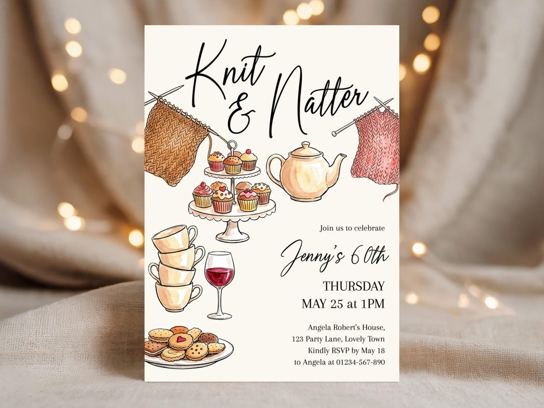 Editable Knit and Natter Invitation: Craft Social Afternoon Tea Party ...