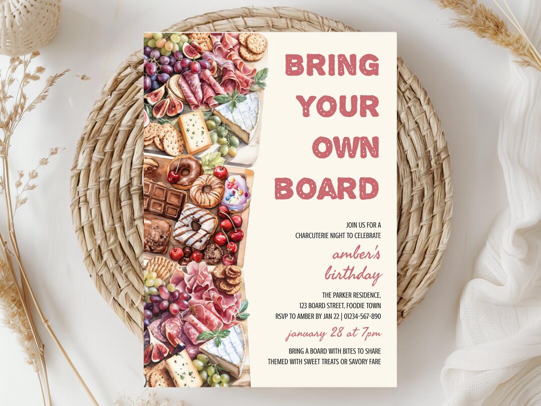 Editable Bring Your Own Board Birthday Invitation: Charcuterie BYOB ...
